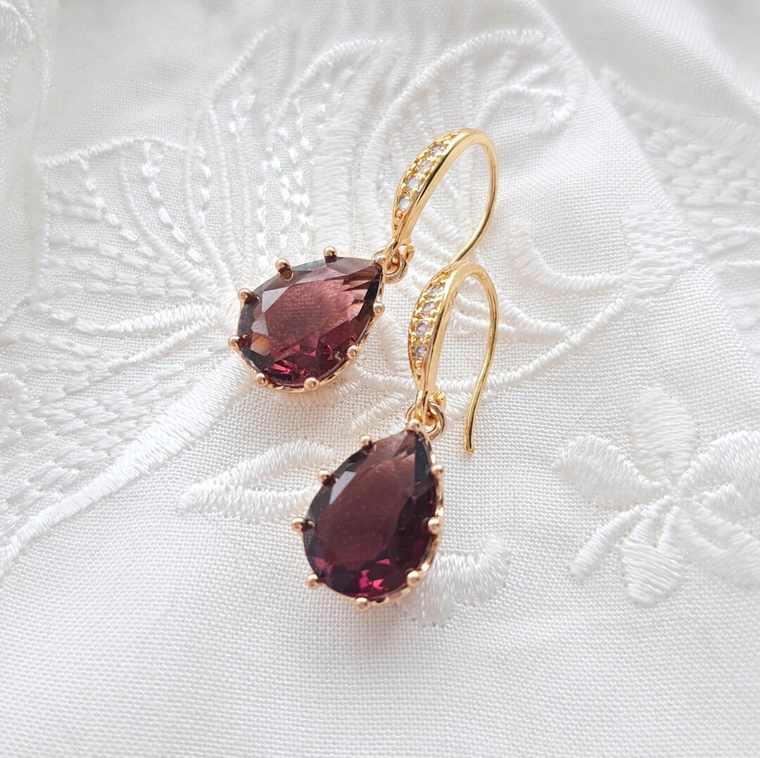 Maroon Earrings for Wedding Burgundy Bridal Drop Earrings - Etsy
