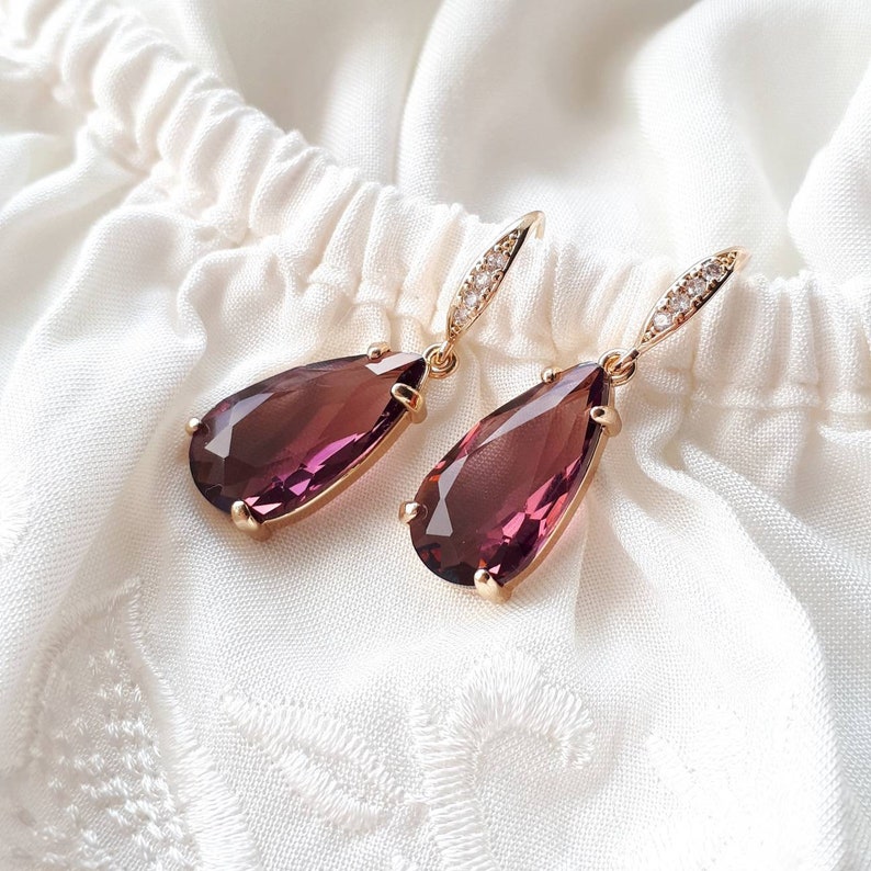 Burgundy Bridal Drop Earrings Maroon Earrings for Wedding - Etsy