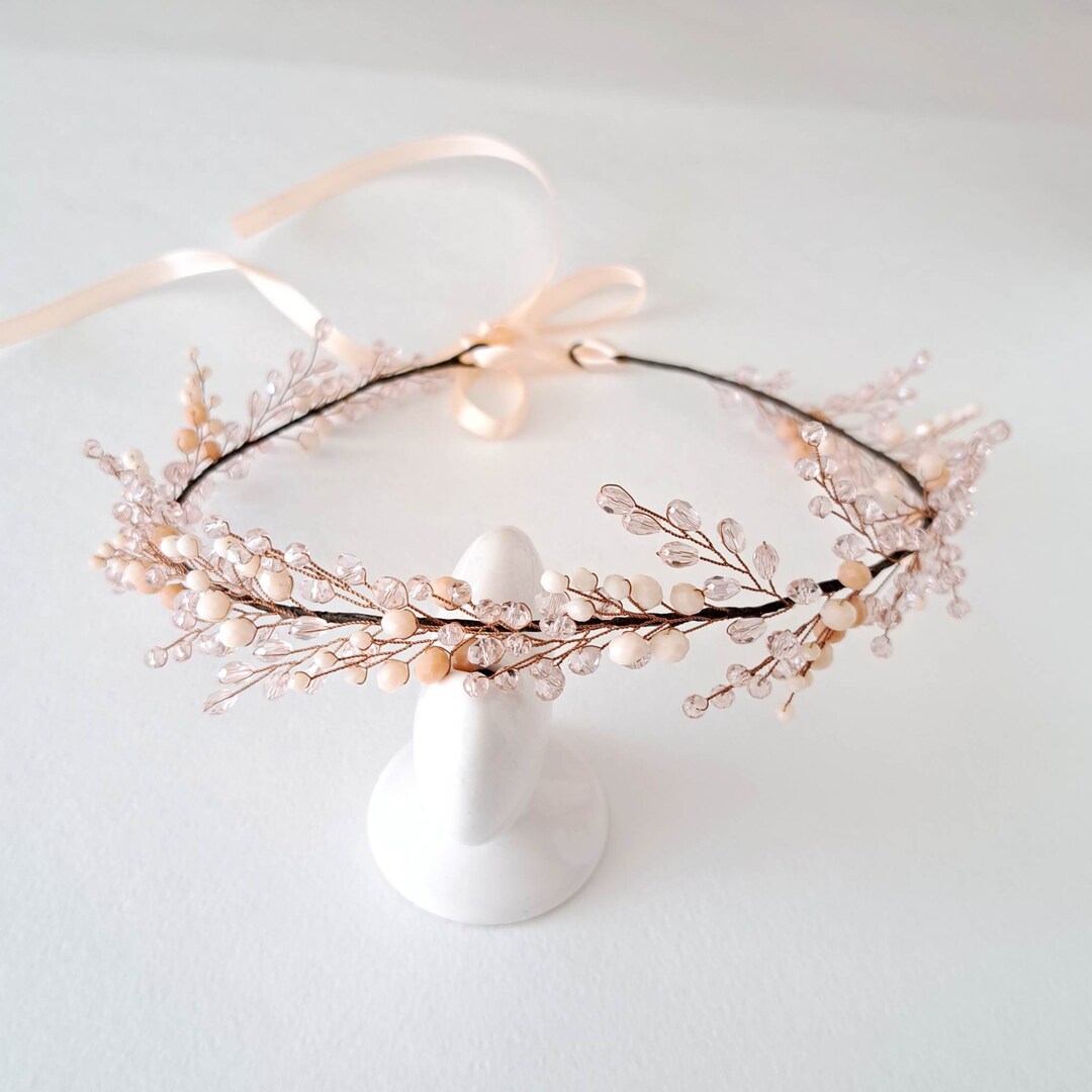 Blush Pink Peach Wedding Crown Pink Bridal Head Piece Wedding Tiara - Etsy
