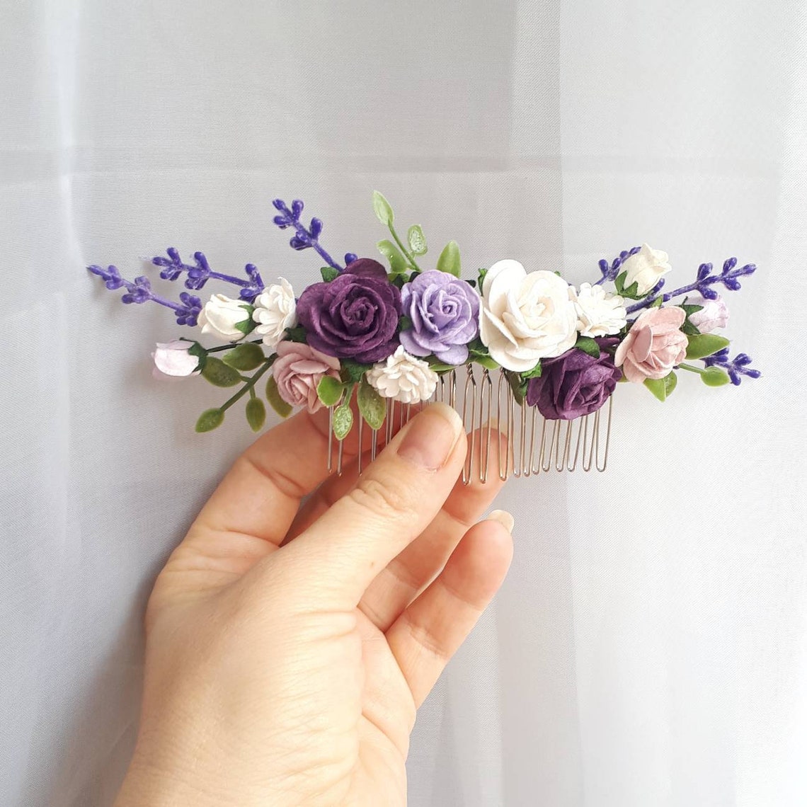 Lavender Hair Comb Purple Flower Hair Piece Wedding Floral Hair ...