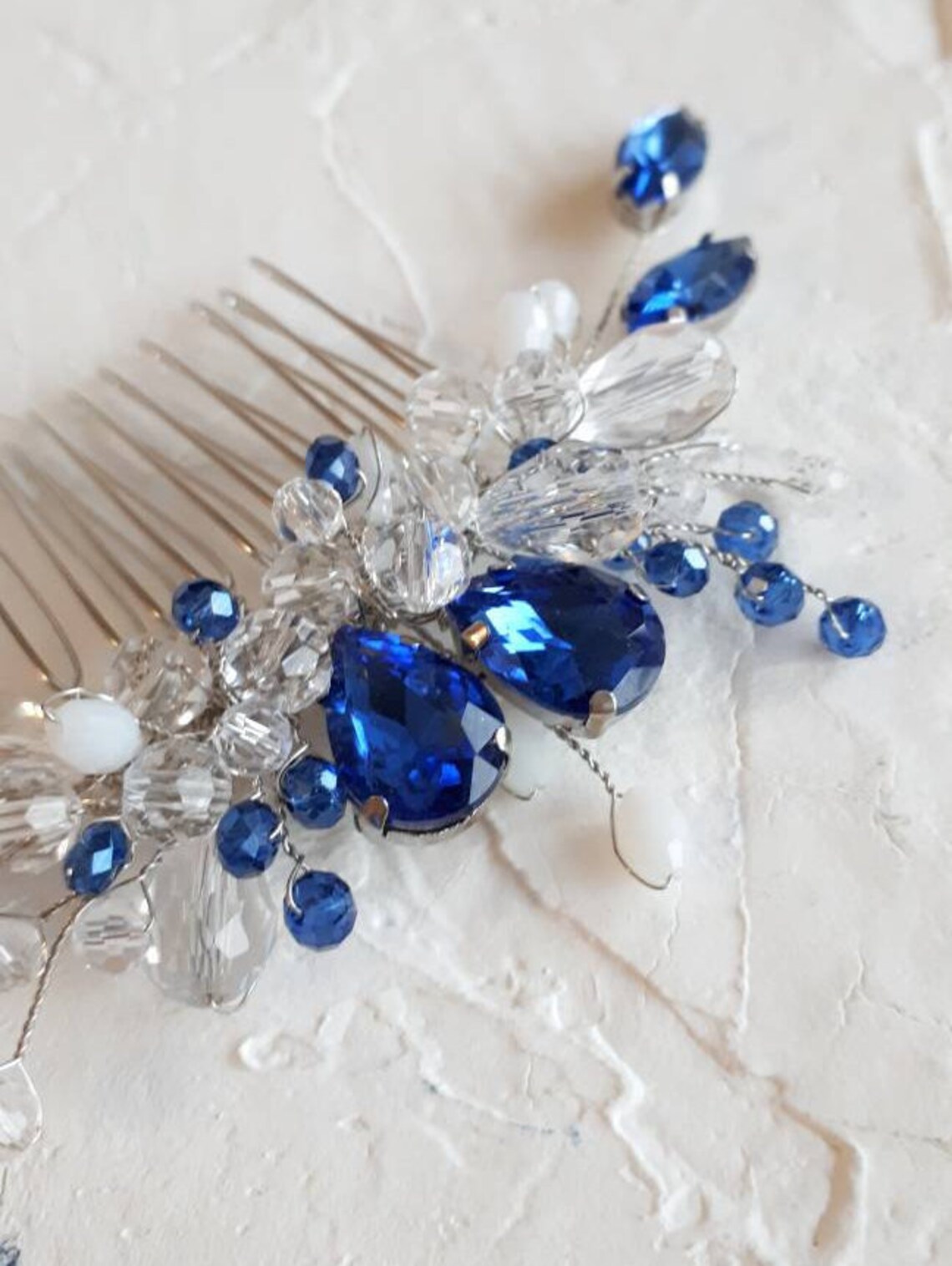 Blue rhinestone hair comb Wedding hair piece navy blue | Etsy