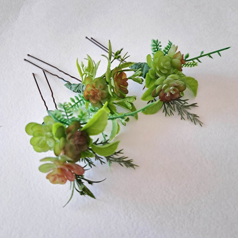 Succulent Hair Pins Greenery Wedding Hair Piece Set Flower - Etsy