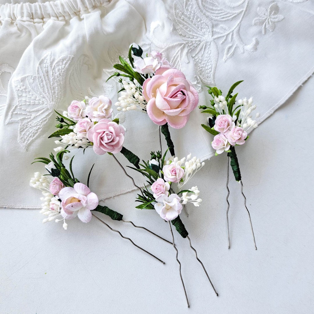 Blush Pink Flower Hair Pins Set Floral Hair Piece for Wedding Pale Pink ...