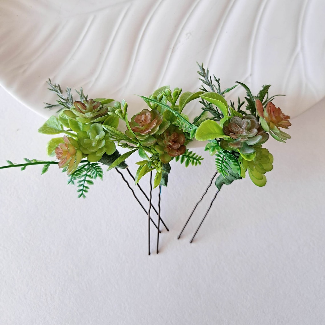Succulent Hair Pins Greenery Wedding Hair Piece Set Flower Pins - Etsy