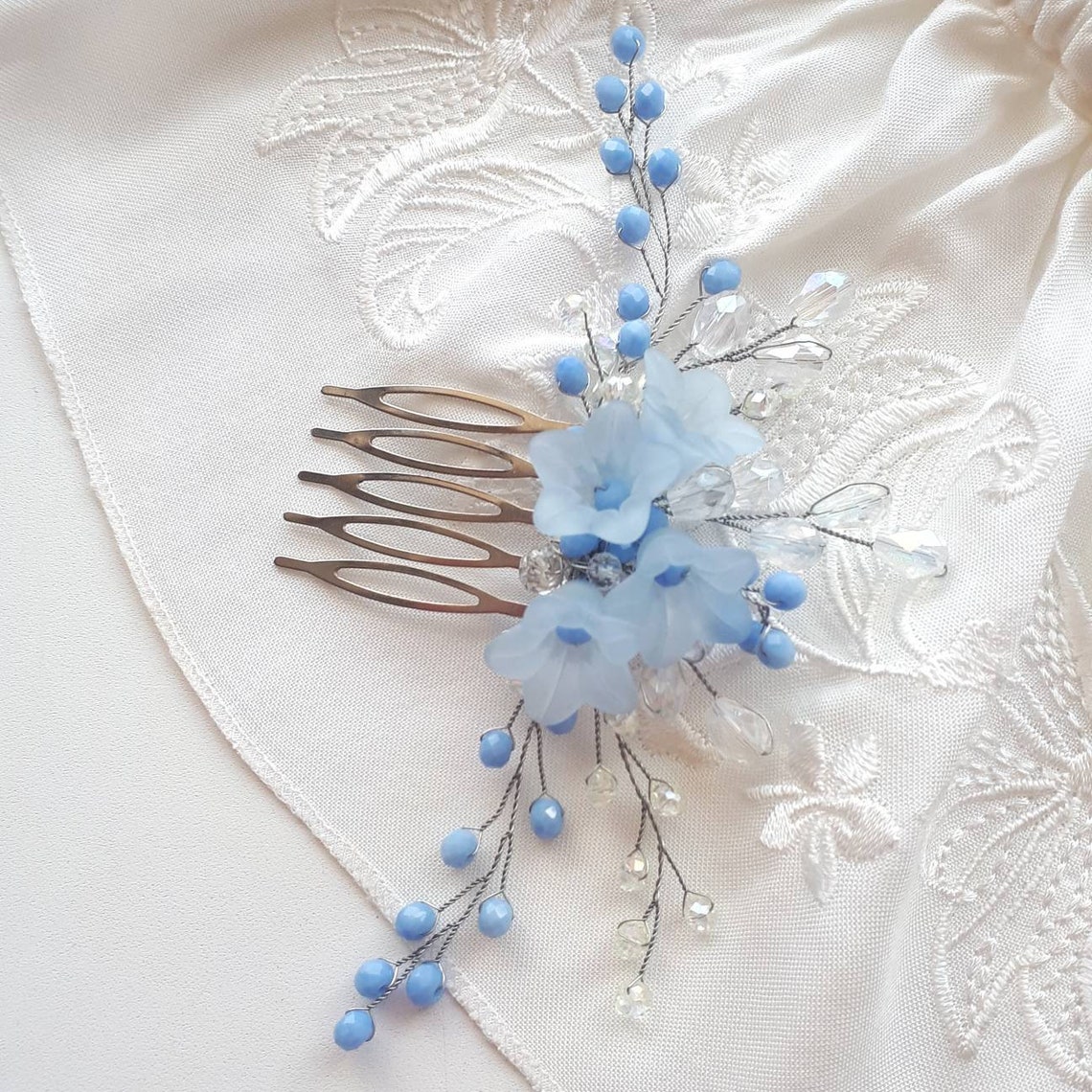 Dusty Blue Flower Hair Comb Blue Floral Hair Piece - Etsy