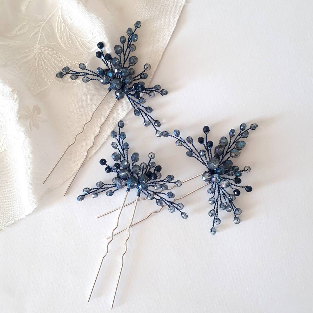 Navy Blue Bridal Hair Pins Set Wedding Head Piece for Bride Wedding ...