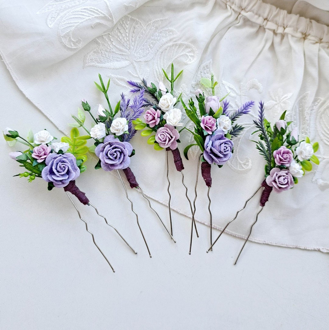 Lavender Wedding Floral Hair Piece Purple Flower Hair Pins Set Flower