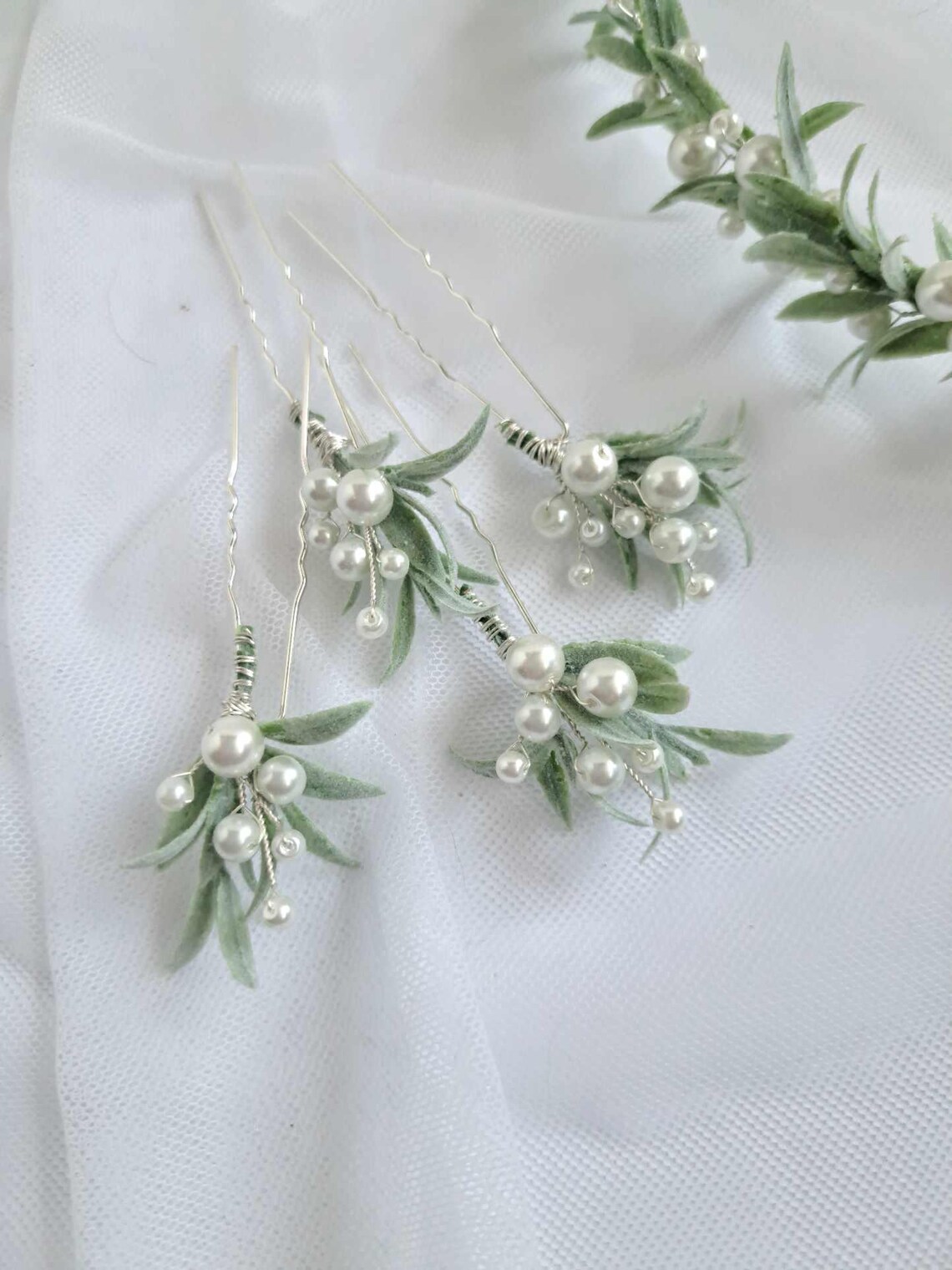 Greenery White Pearl Wedding Hair Comb Bridal Flower Hairpiece ...