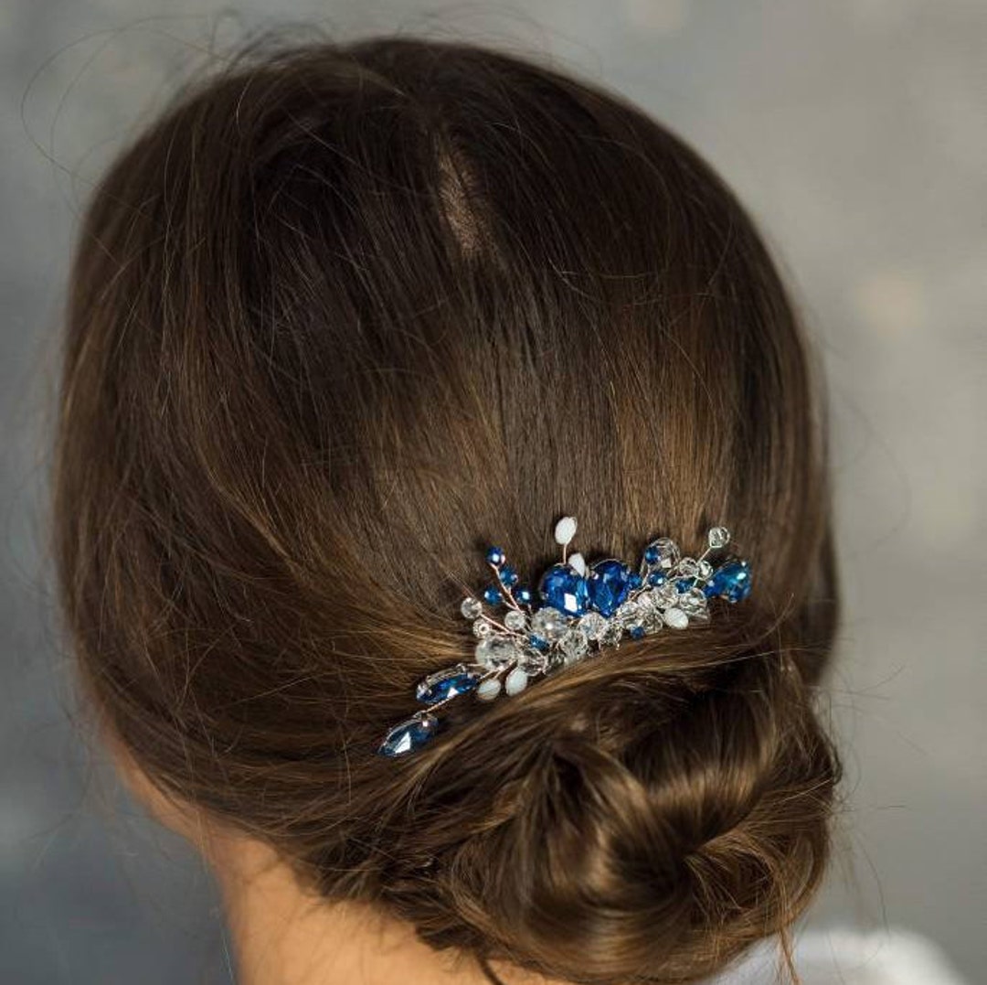 Navy Blue Hair Piece Blue Crystal Hair Comb - Etsy