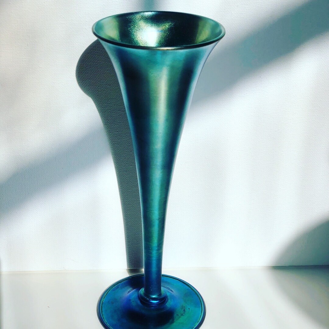 Antique Frederick Carder Steuben Glass Blue Aurene Vase, Carder Steuben ...