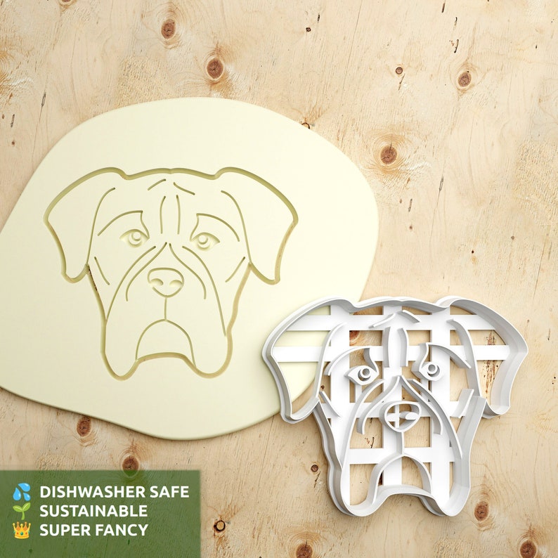 Boxer Cookie Cutter With Stamp Dog Face Biscuit Embosser Animal Fondant ...