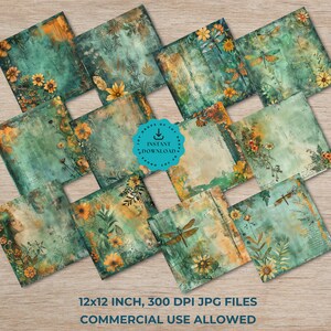 Dark Floral Digital Paper - Grunge Botanical Backgrounds - Flower and ...
