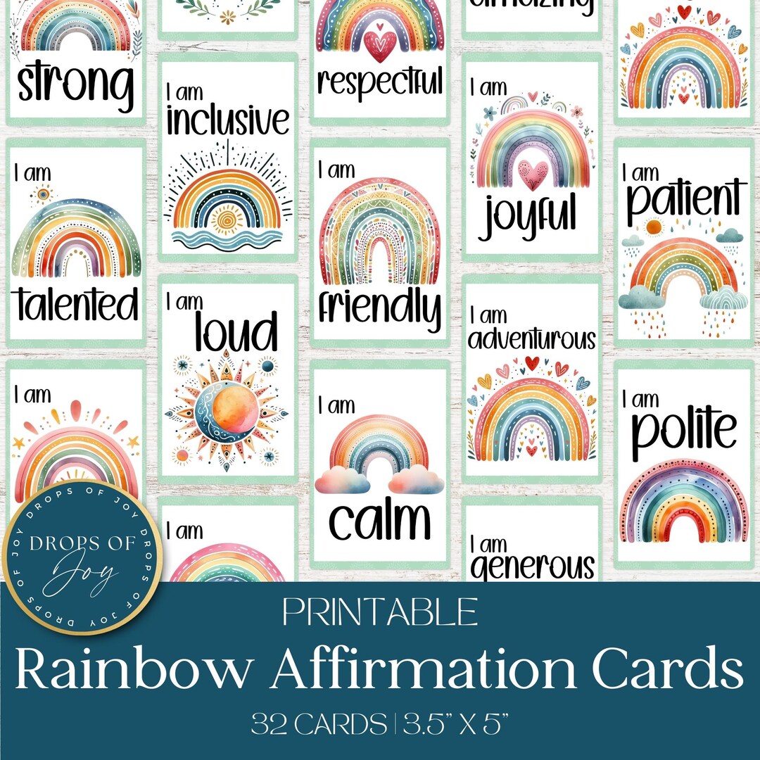 Boho Rainbow Affirmation Cards for Kids | Inspirational Notes for Girls ...
