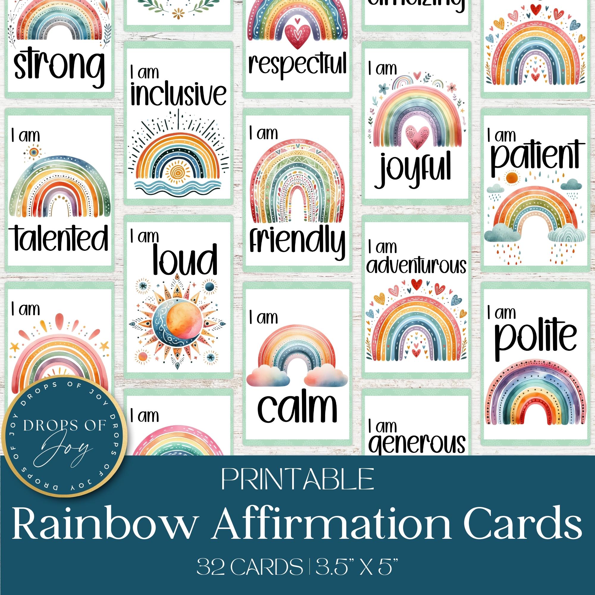 Boho Rainbow Affirmation Cards for Girls | 32 Daily Inspiration Notes ...
