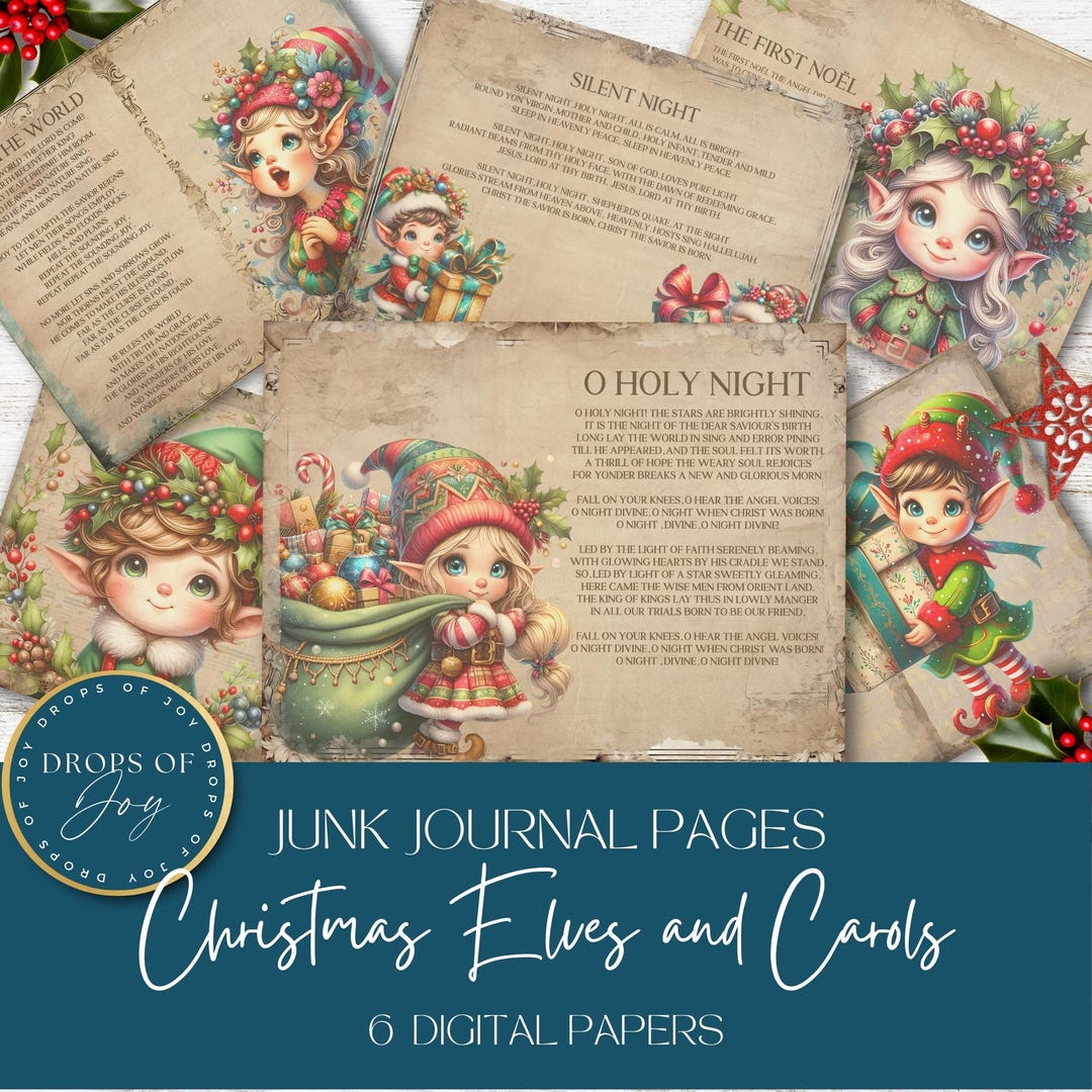 Christmas Elves and Carols Junk Journal Pages - Festive Digital Papers ...