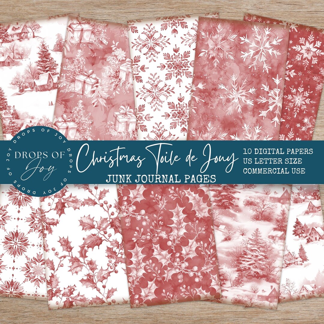 Christmas Junk Journal Digital Paper - Scrapbook Papers - Toile De Jouy ...