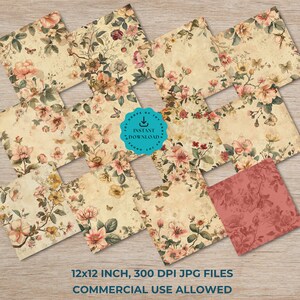 Retro Pink Floral Digital Paper - Scrapbook Papers - Junk Journal ...