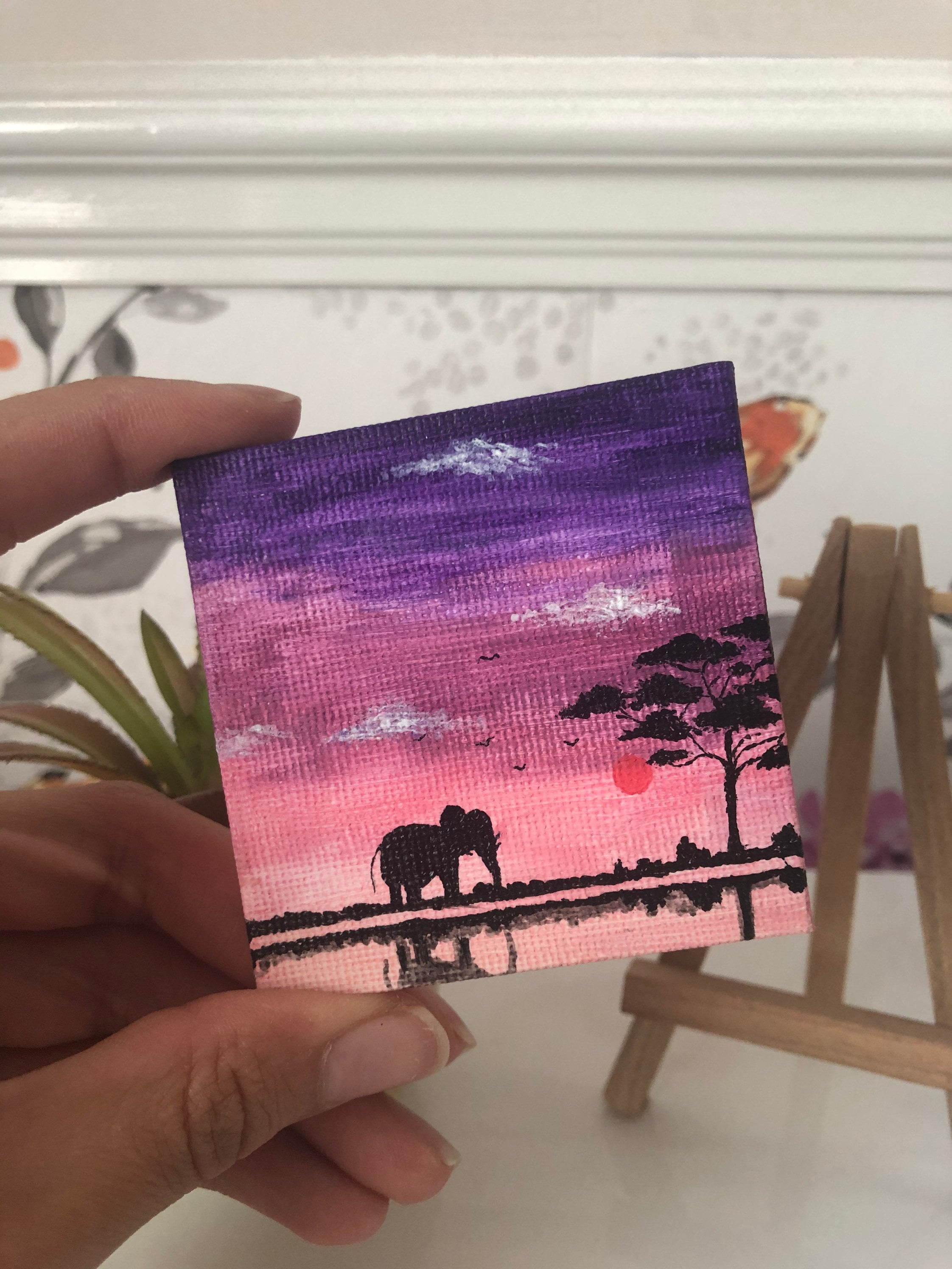 Mini hand painted colourful sunset night sky canvas | Etsy