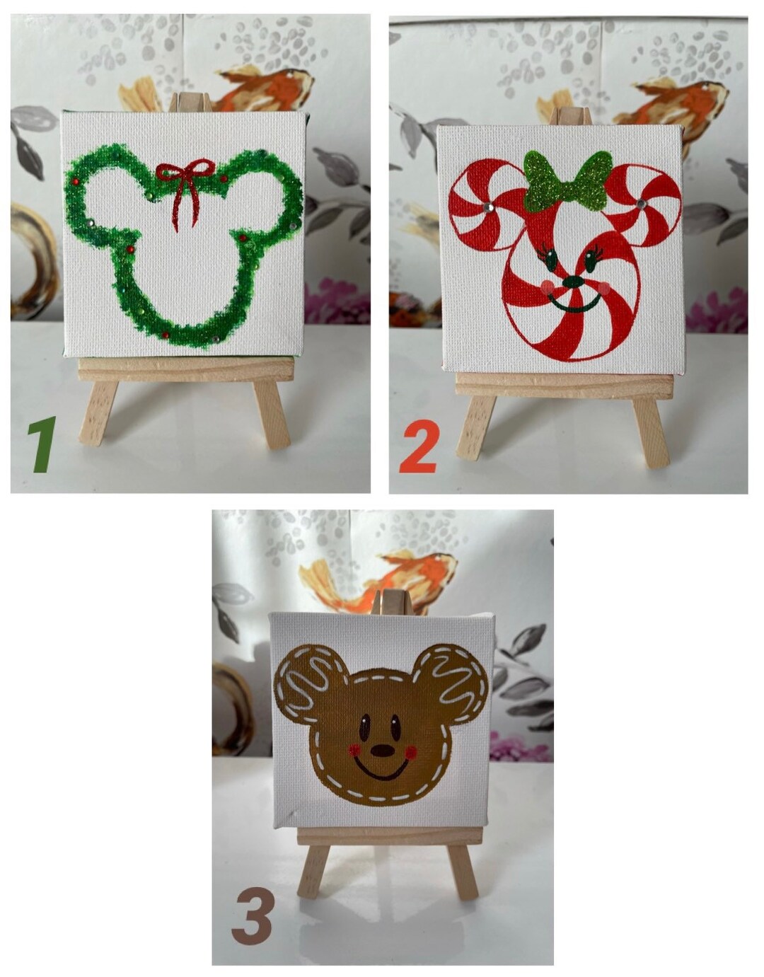 Mini miniature hand painted Disney inspired Christmas festive Mickey ...