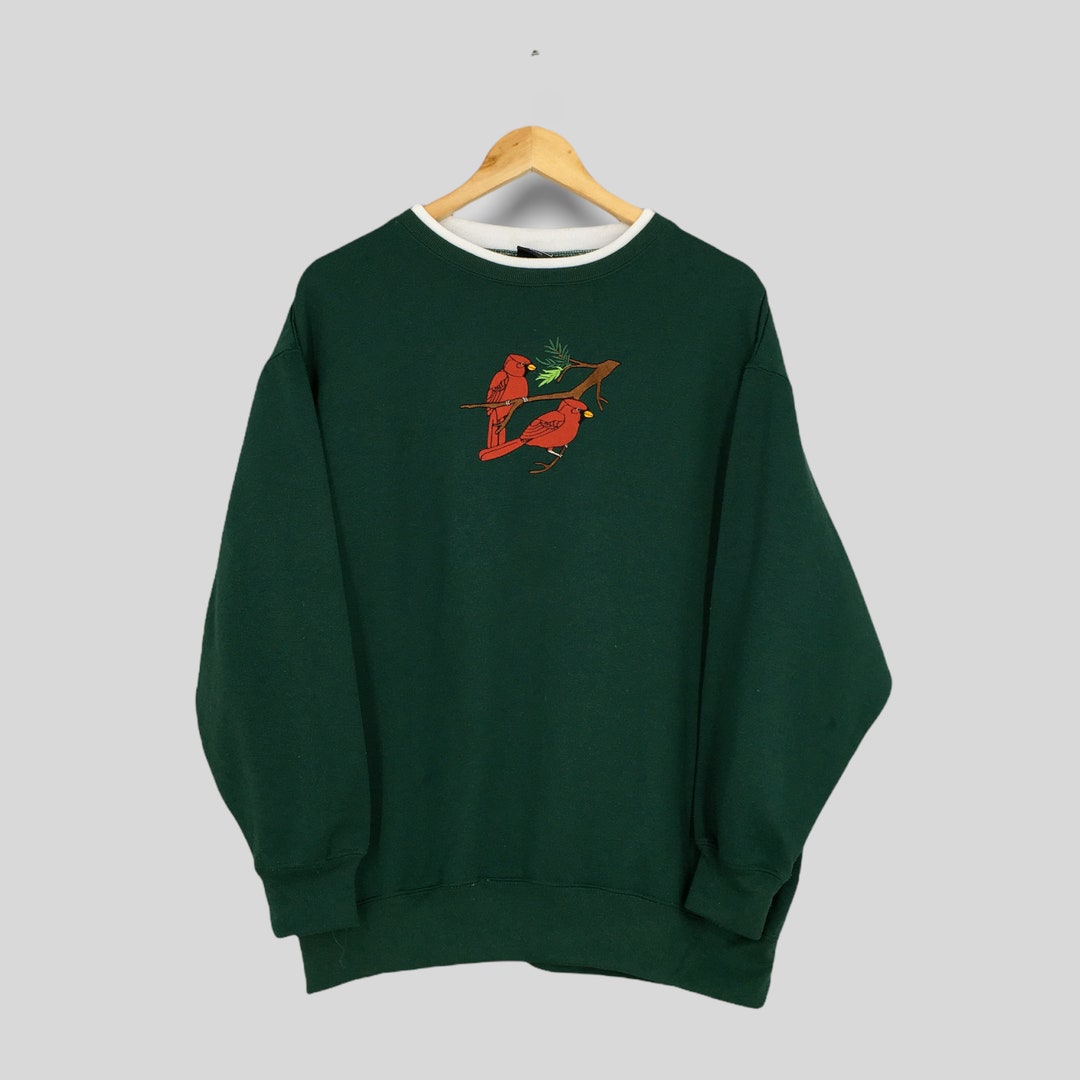 Vintage 90s Cardinal Bird Green Baggy Sweatshirt Xlarge Morning Sun ...