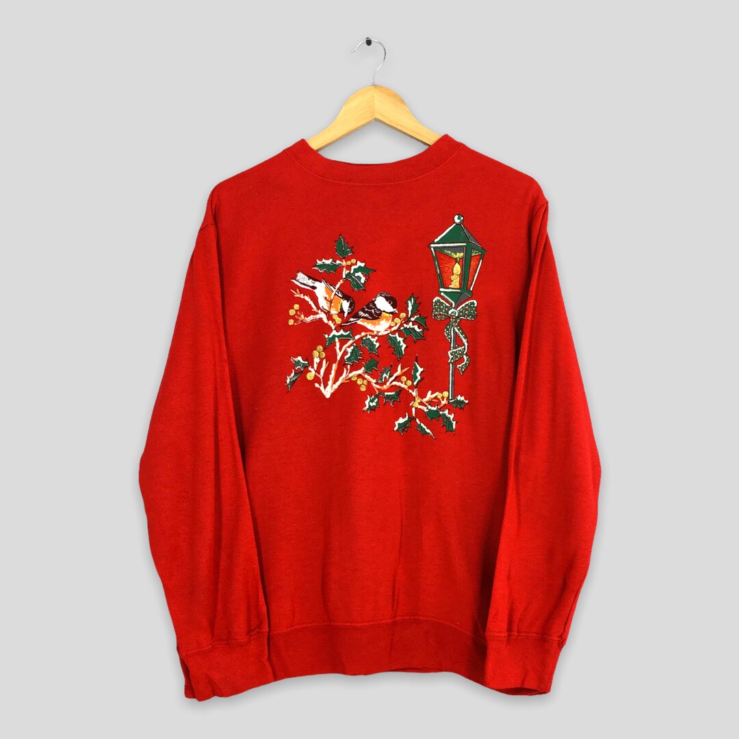 Vintage Graphics Bird Christmas Sweatshirt Large Bird House Christmas ...