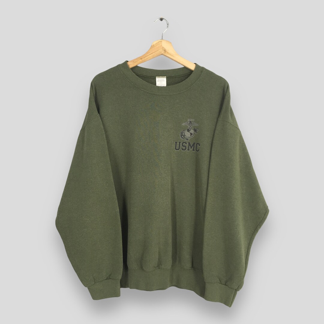Vintage 90's Usmc Marines Green Sweatshirt Large United States Marine ...