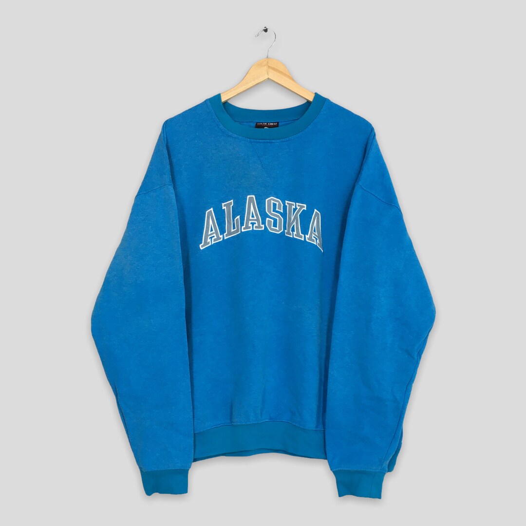 Vintage Y2K Alaska US State Blue Sweatshirt Oversize Alaska Embroidery ...