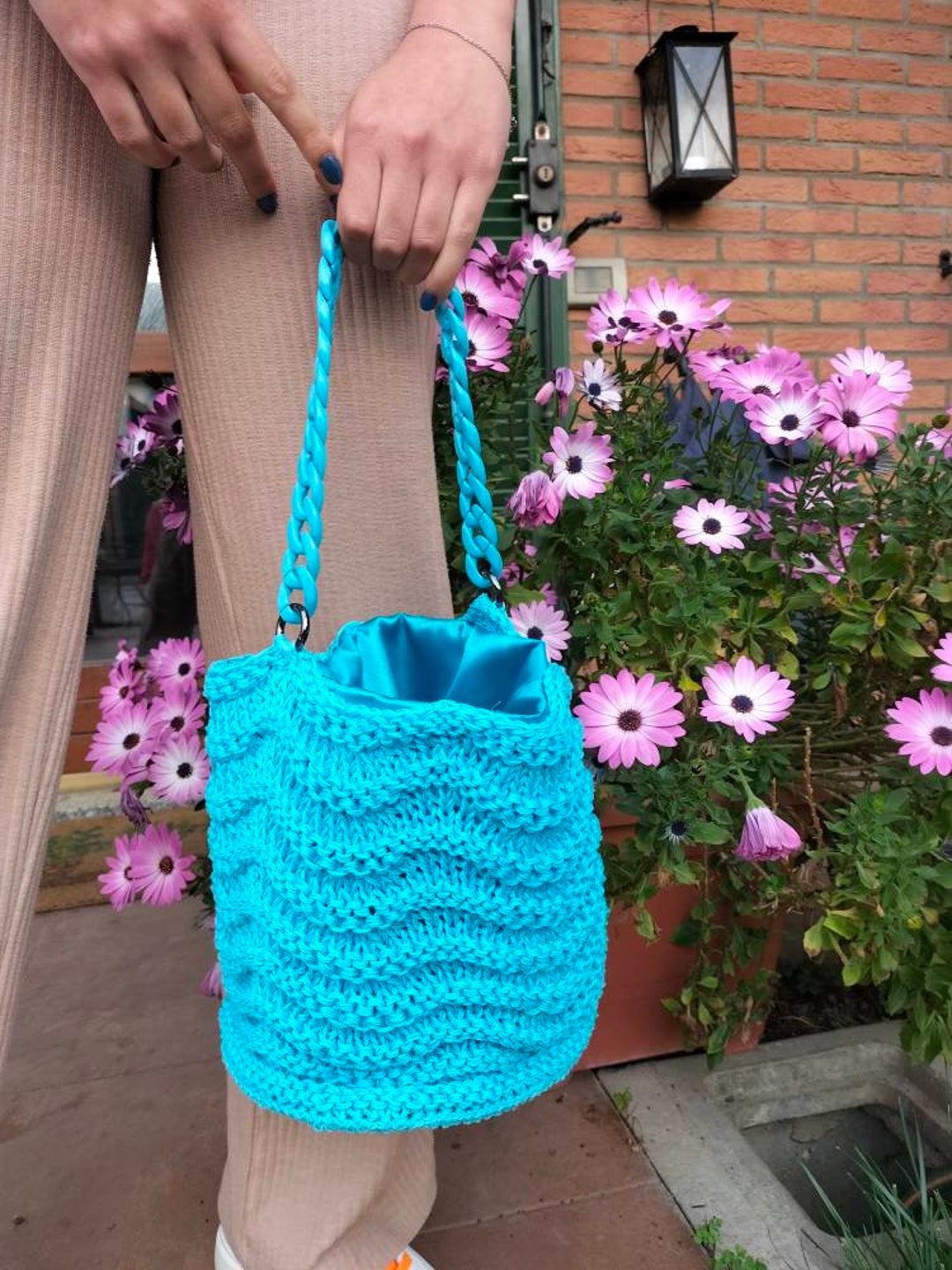 Blue Bucket Bag / Light Blue Bucket Bag / Cotton Bucket Bag / Summer ...