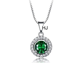 Silver Emerald Necklace, Simple Emerald Necklace, Emerald Pendant, Drop ...