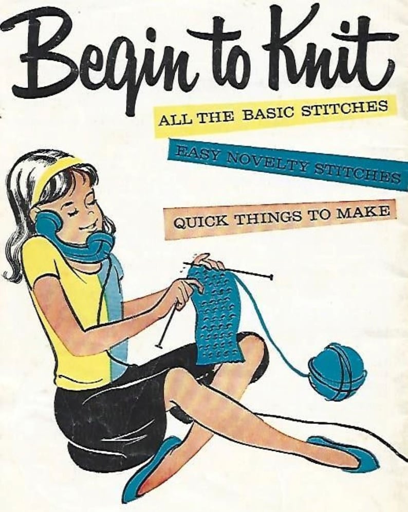Vintage Begin to Knit (PDF Instant Digital Download) Basic Stitches ...