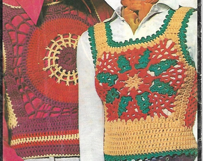 Vintage Crochet Pattern Womens Postage Stamp Vest Granny Square Rib ...