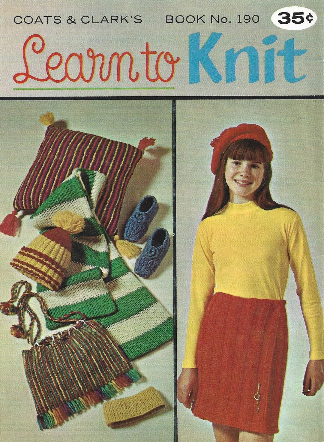 Vintage 1968 Learn to Knit Patterns Book: Scarves, Hats, Slippers (PDF ...