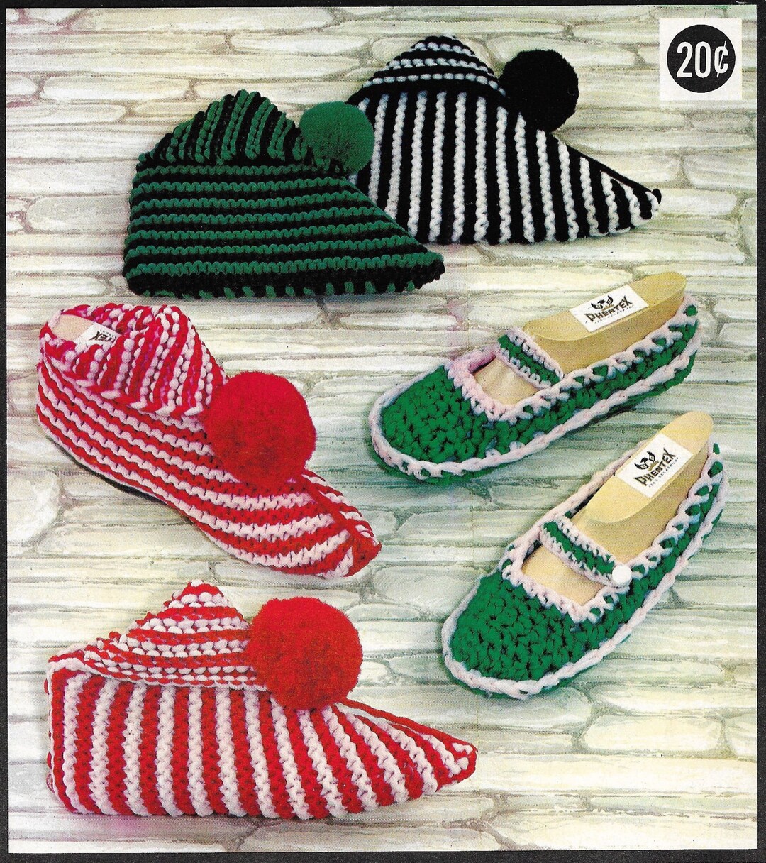 Vintage 1960s Crochet Slipper Pattern: Knit Pixie Shoe (PDF Download ...