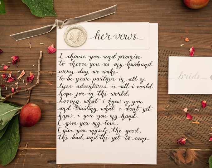 Hand Written Wedding Vows, Custom Wedding Vows, Wedding Stationary ...