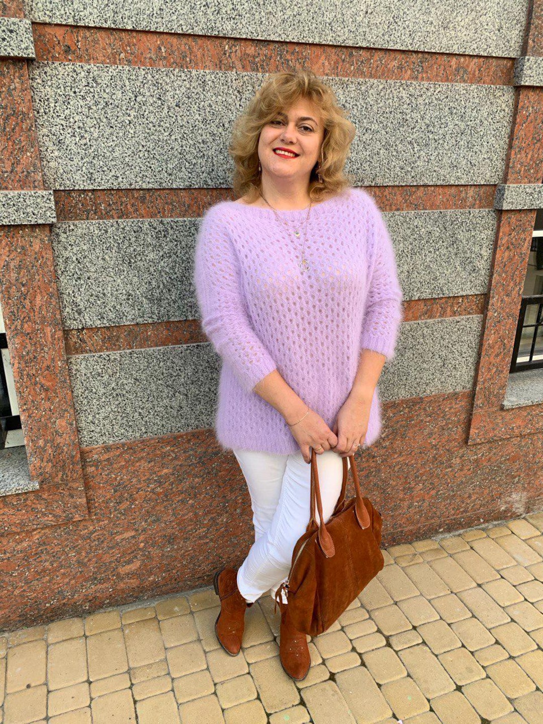 Handknit Angora Lace Sweater, Handmade Warm Sweater, Fuzzy Boat Neck ...