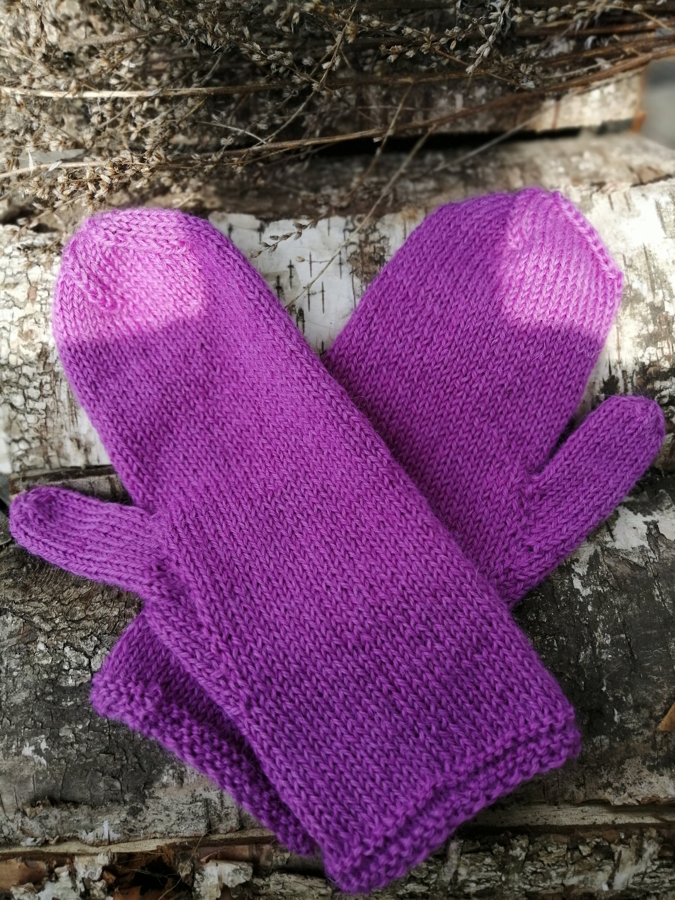 Pure wool mittens purple color flowers decor / Mittens | Etsy
