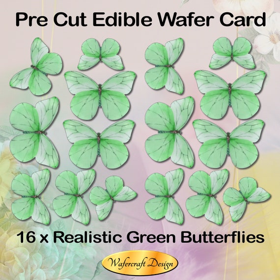 Pre Cut Edible Wafer Card Realistic Green Butterflies | Etsy UK