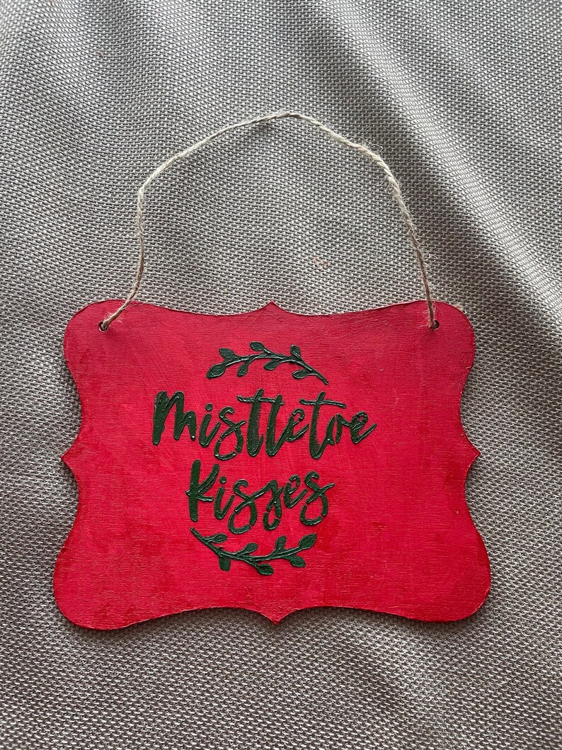 Mistletoe Kisses Hanging Wooden Sign - Etsy