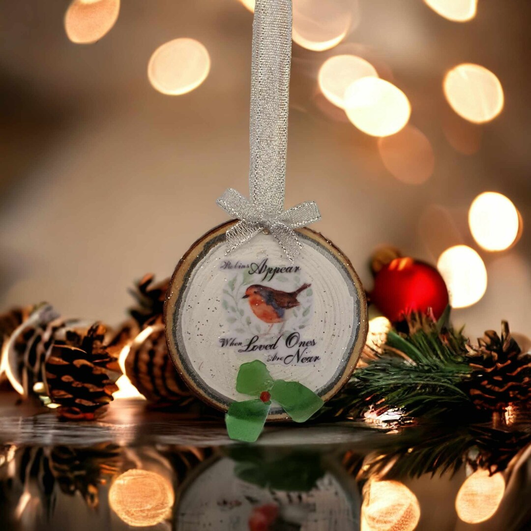 Christmas Robin Wood Slice, Robin Ornament, Robins Appear When Loved ...