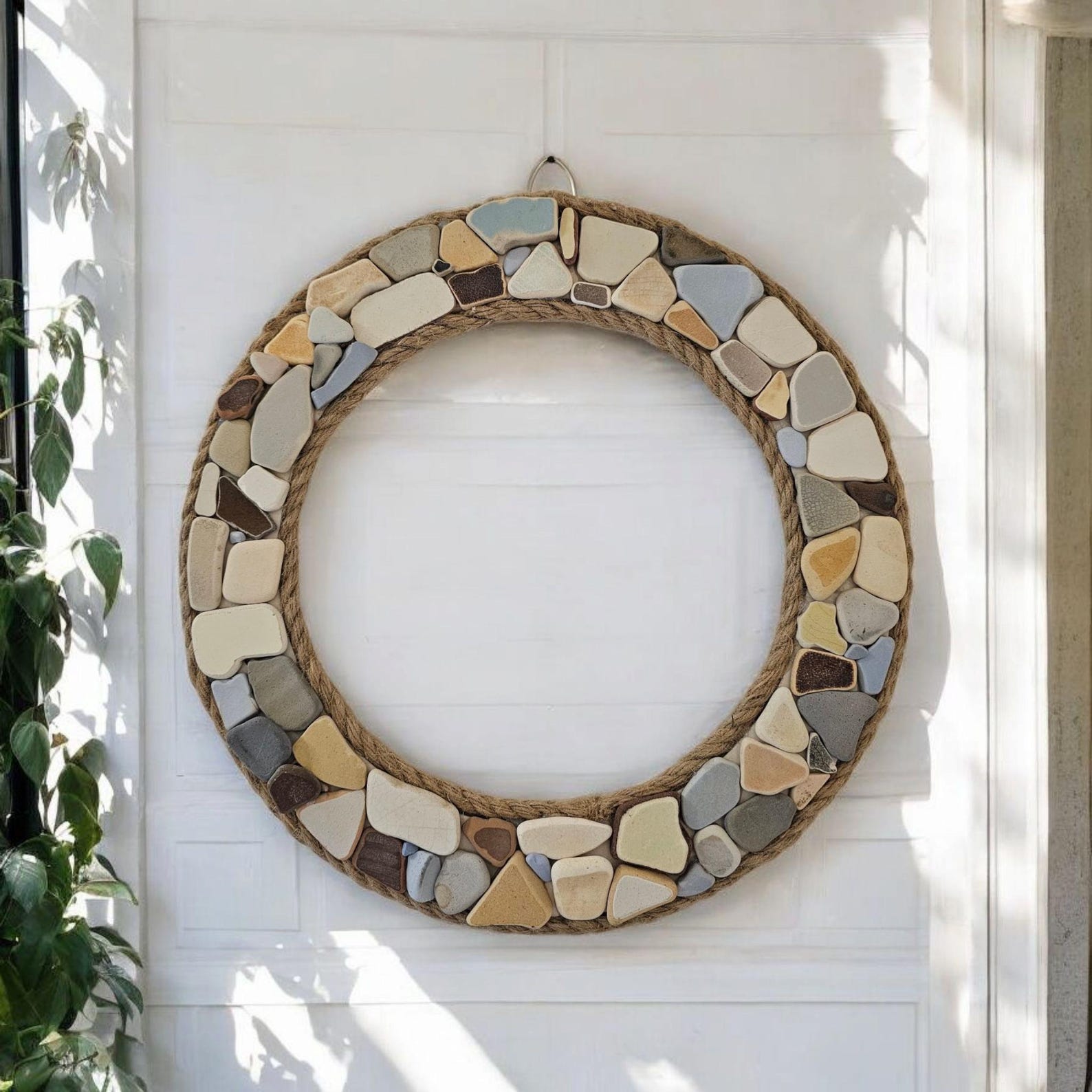 12" Beach Pottery Wreath With Hemp Rope Finish - Etsy