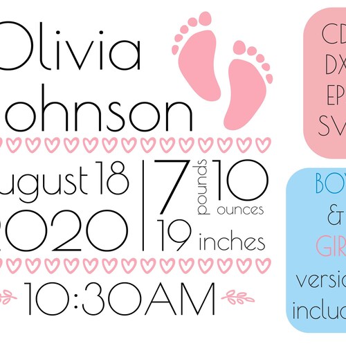 Customized Birth Stats SVG - Etsy