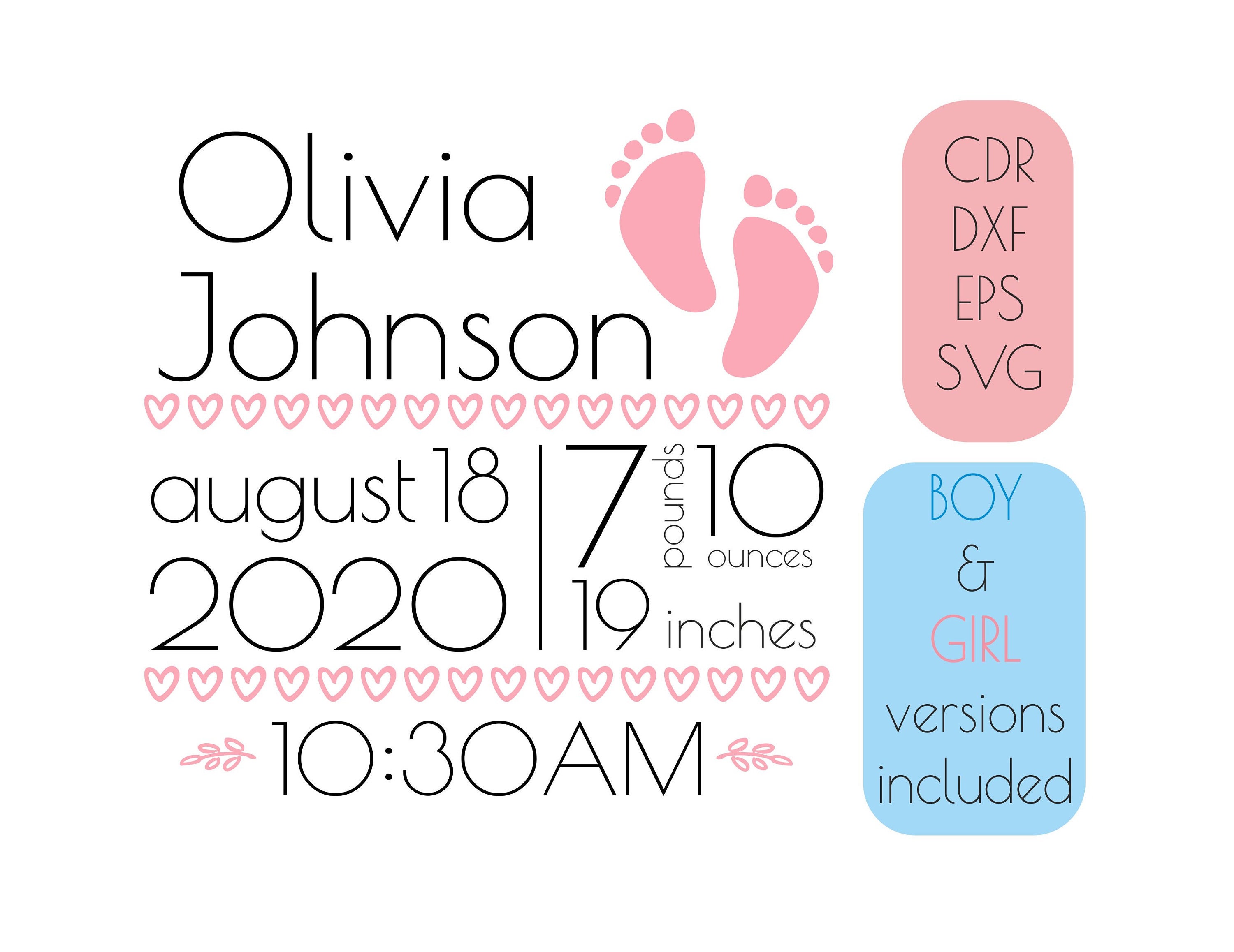 Baby Birth Announcement Svg Template Vector Printable | Etsy Australia