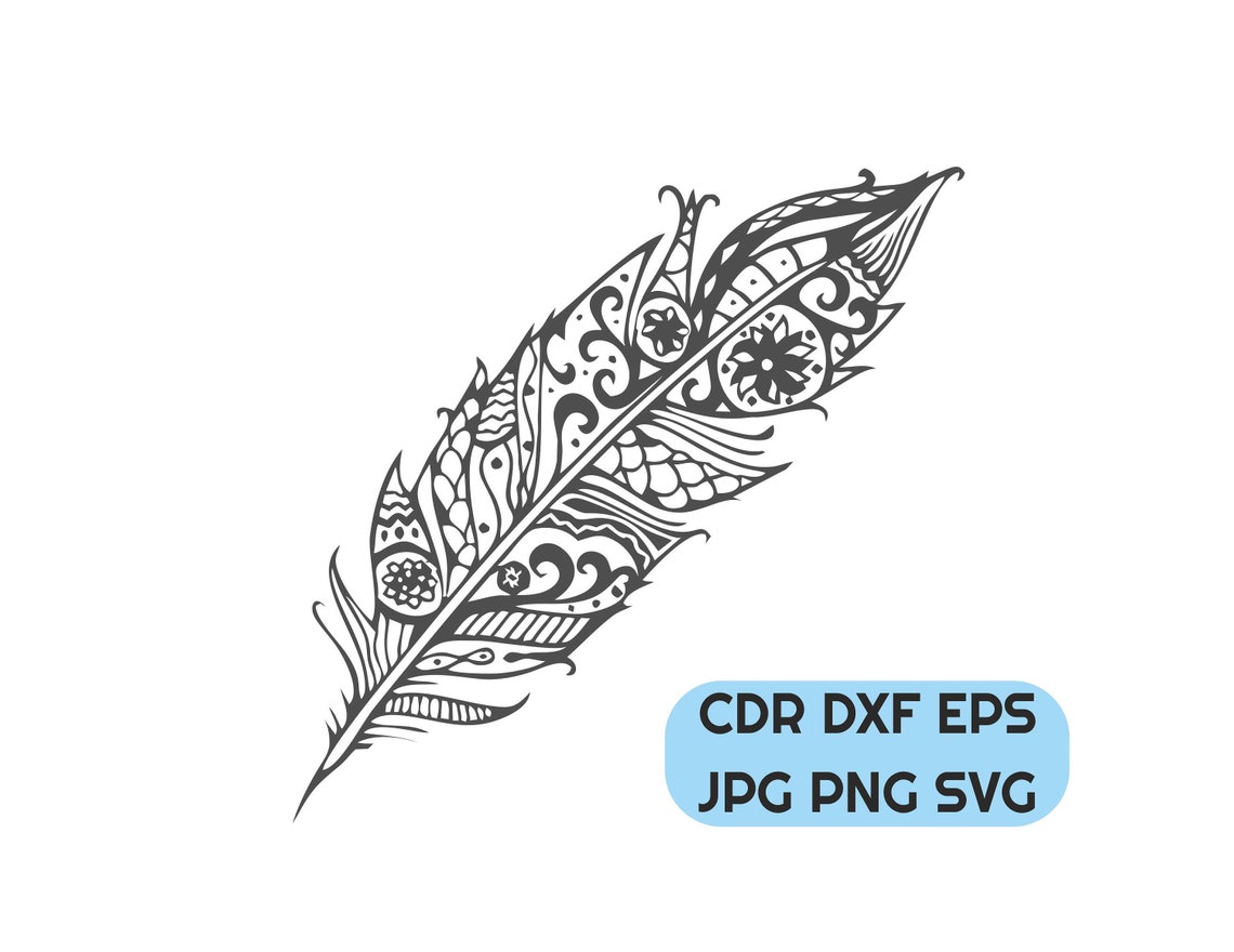 Mandala plume svg, svg boho plume, silhouette plume, clipart plume de ...