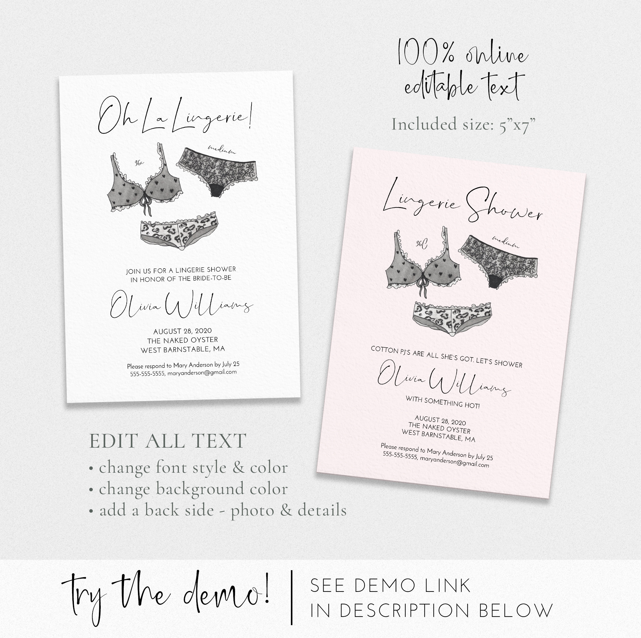 Lingerie Shower Invitation Template Printable Bachelorette Etsy