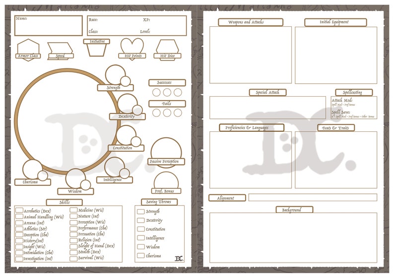 Printable Custom Character Sheet and Adventurer's Journal - D&D 5E ...