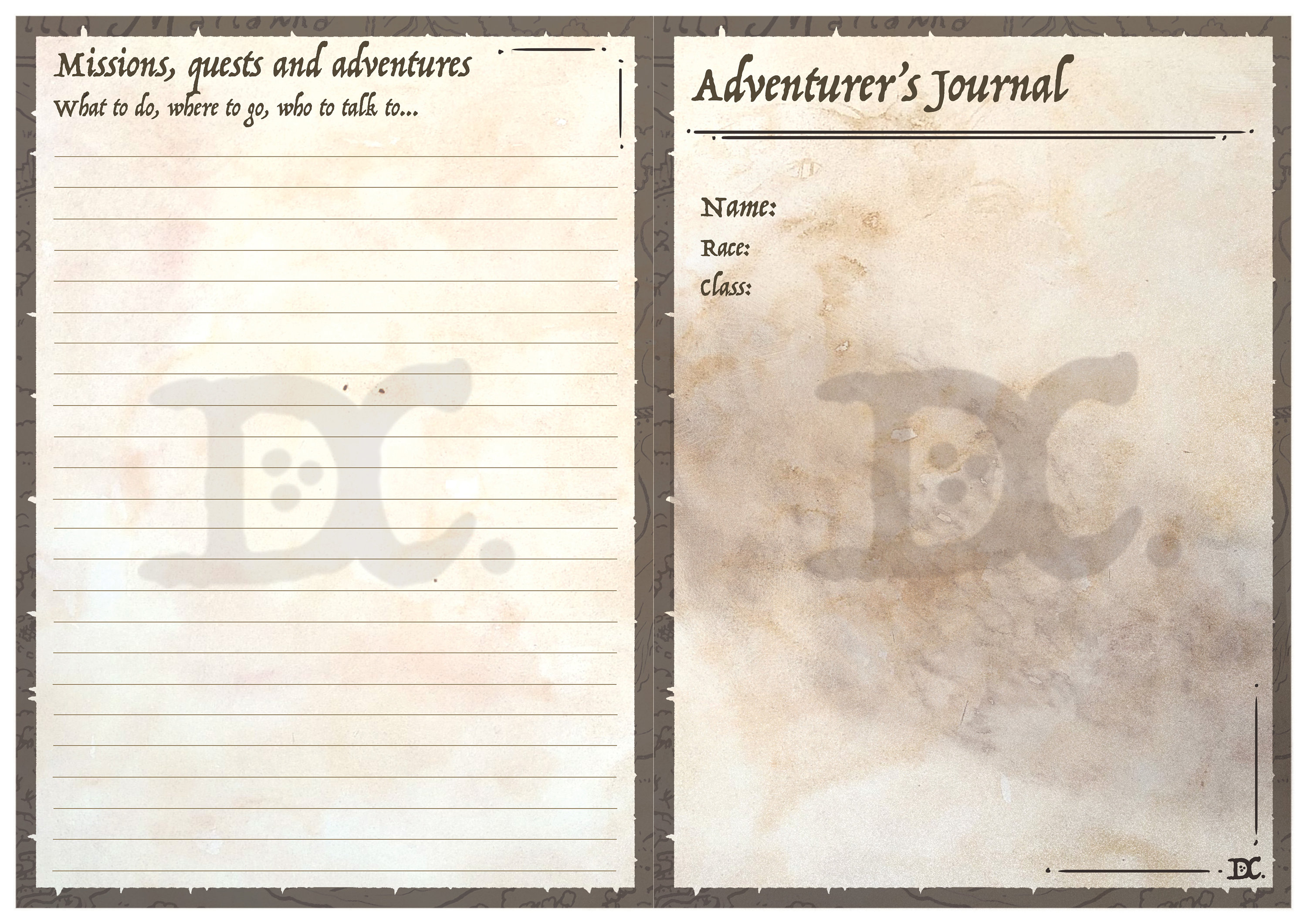 Printable Custom Character Sheet and Adventurer's Journal | Etsy