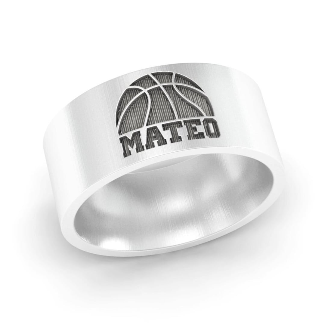 Basketball Ring With Name, Custom Basketball Ring, Silver Basketball ...