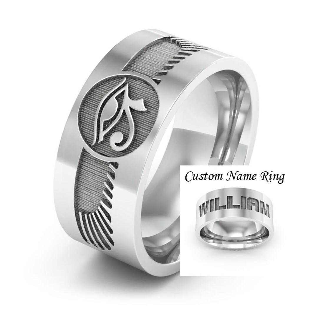 Sterling Silver Eye of Horus Ring With Name, Custom Egyptian Ra Jewelry ...