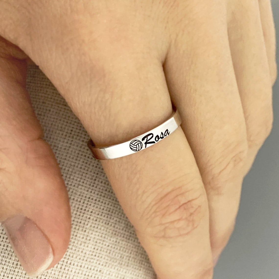 Tiny Volleyball Ring With Name Silver Volleyball Ring Custom - Etsy