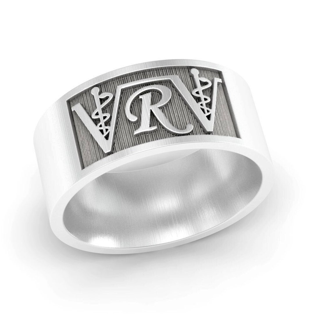 Veterinary Symbol Ring With Initial, Custom Veterinary Ring, Silver ...